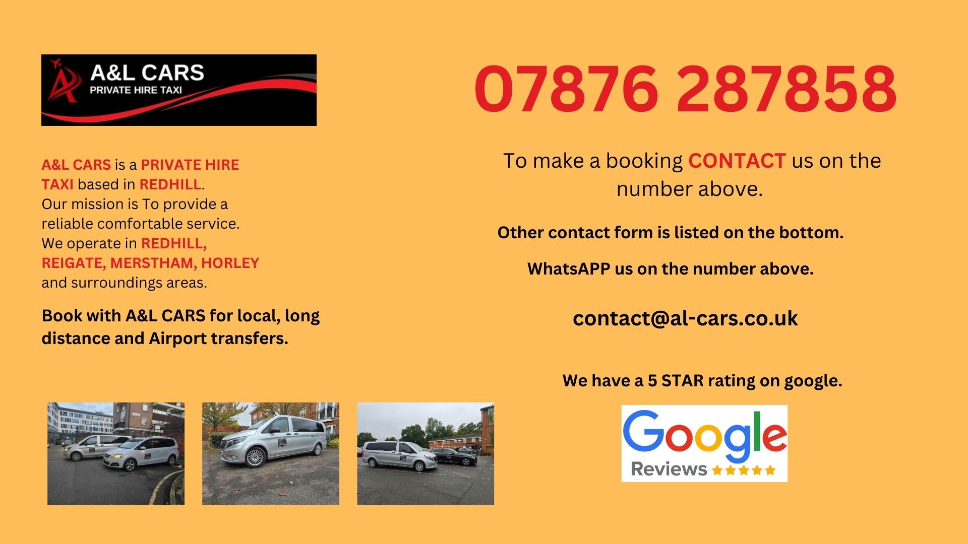 A&L CARS PRIVATE HIRE LTD | A local business in Horley, Surrey